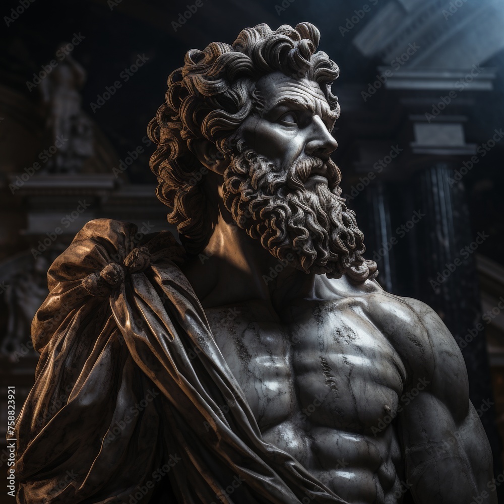 Mysterious ancient greek, roman male stoic statue, sculpture in ...
