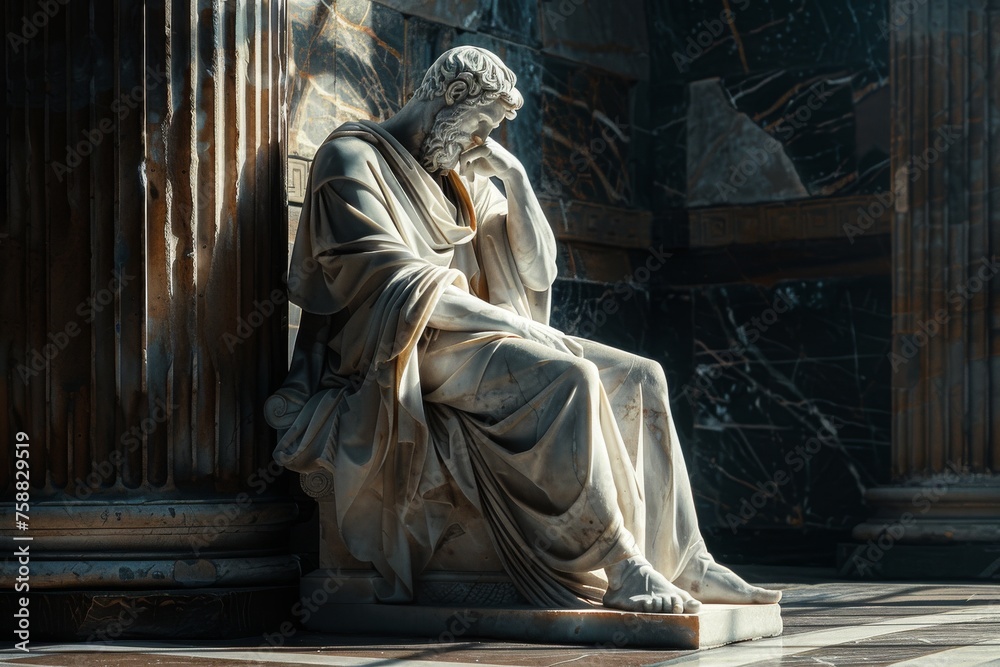 Mysterious ancient greek, roman male stoic statue, sculpture in ...