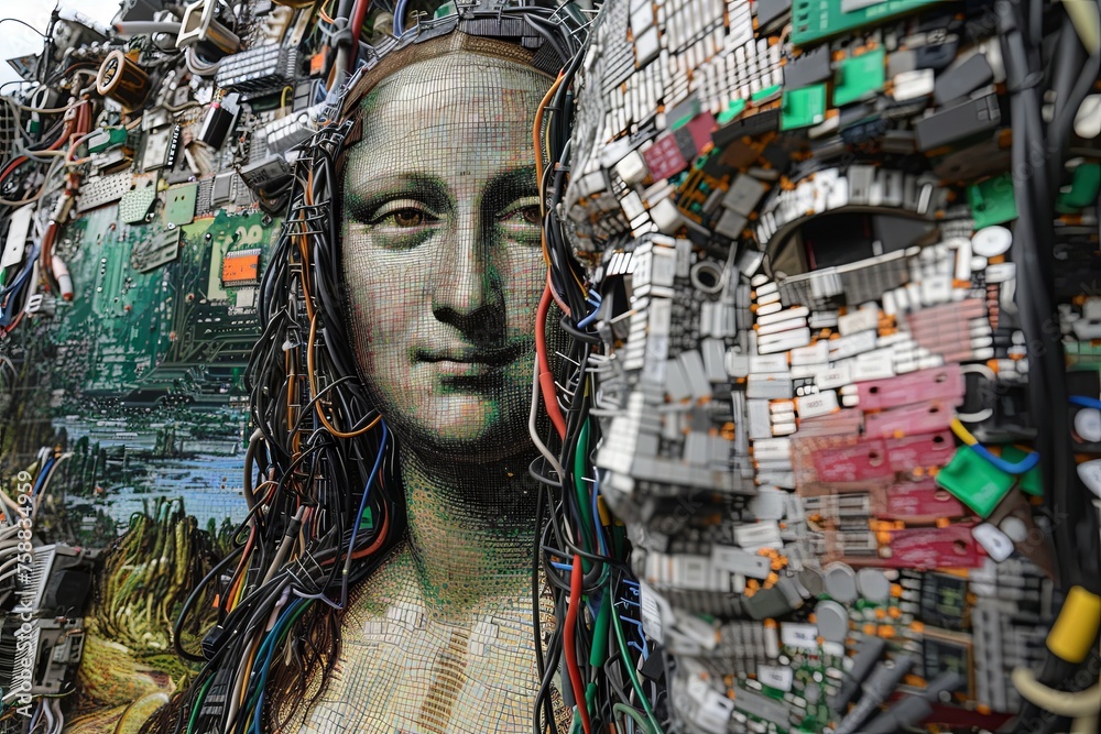 Mona Lisa made entirely from recycled computer parts, with circuit ...