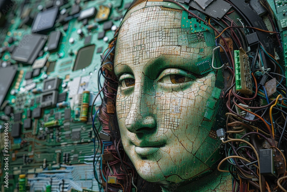 Mona Lisa made entirely from recycled computer parts, with circuit ...