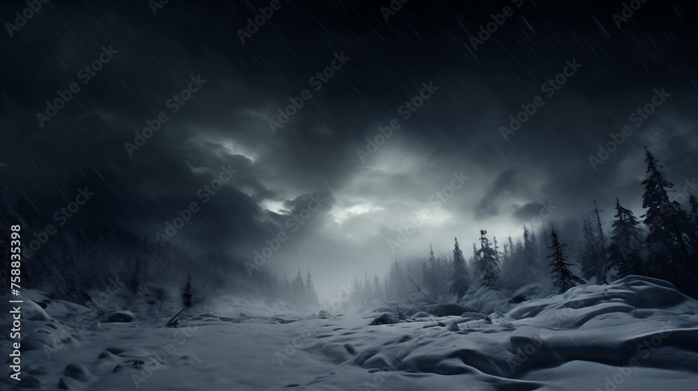 winter snow in the forest weather Dark street, asphalt abstract dark ...