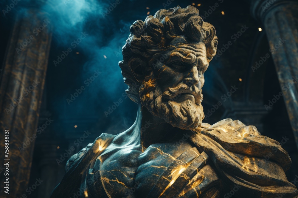 Mysterious ancient greek, roman male stoic statue, sculpture in ...