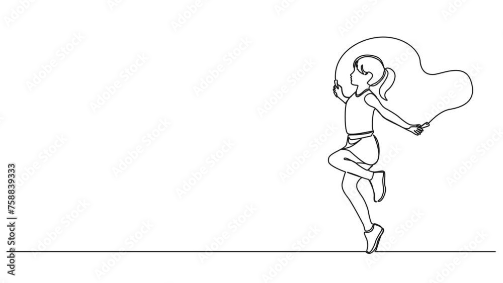 animated continuous single line drawing of girl jumping rope, line art ...