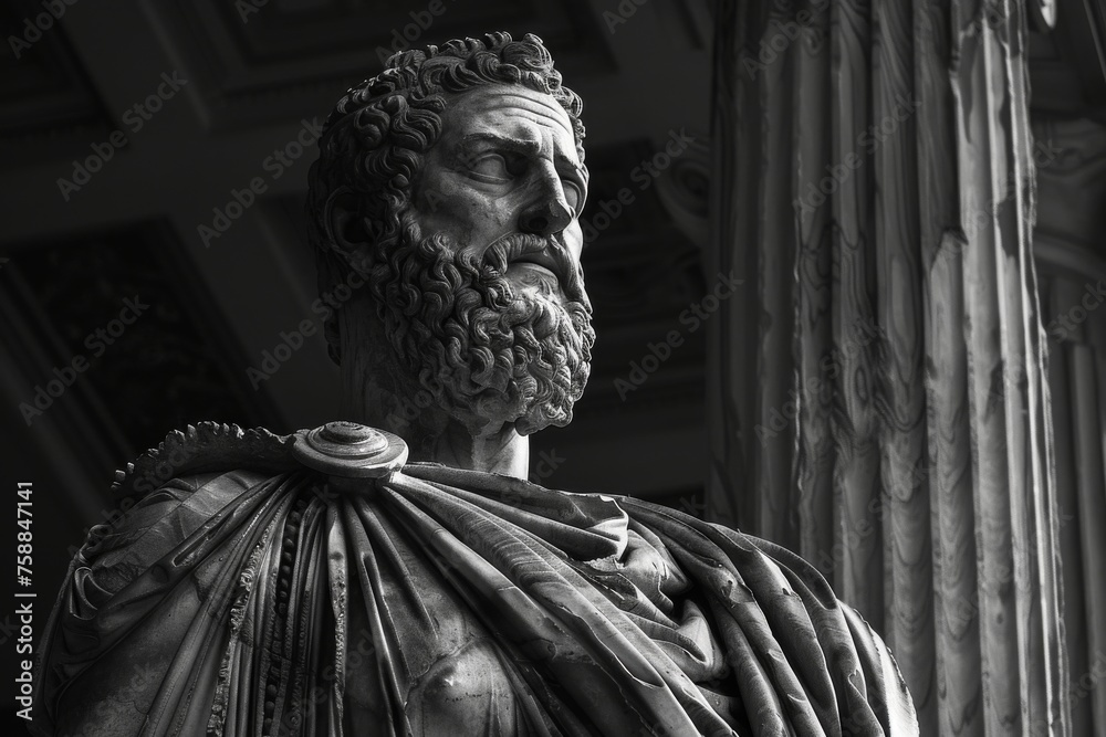 ภาพประกอบสต็อก Mysterious ancient greek, roman male stoic statue ...