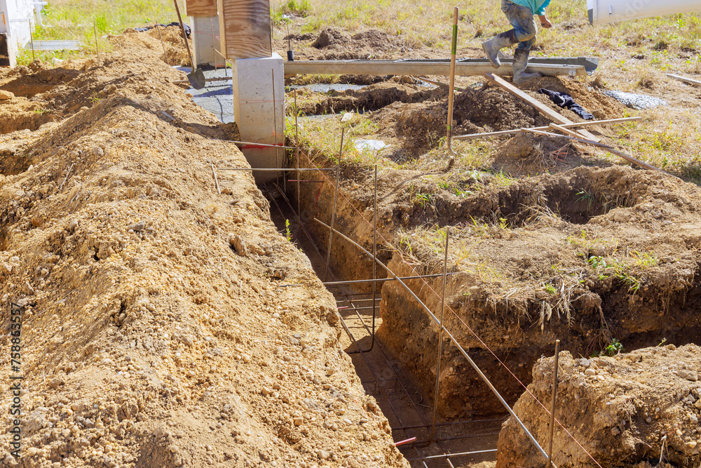 Construction an earthen trench the foundation as well as pouring of ...