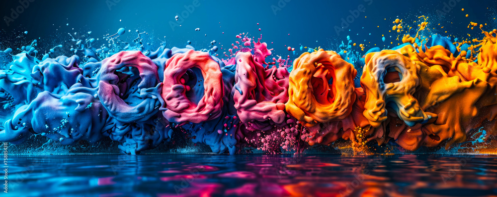 Vibrant COLOR text in bold 3D letters against a dynamic and explosive ...