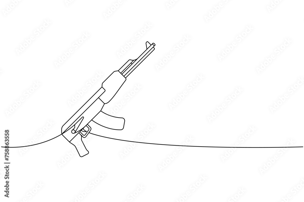 Assault rifle AK 47 one line continuous drawing. Various modern weapons ...