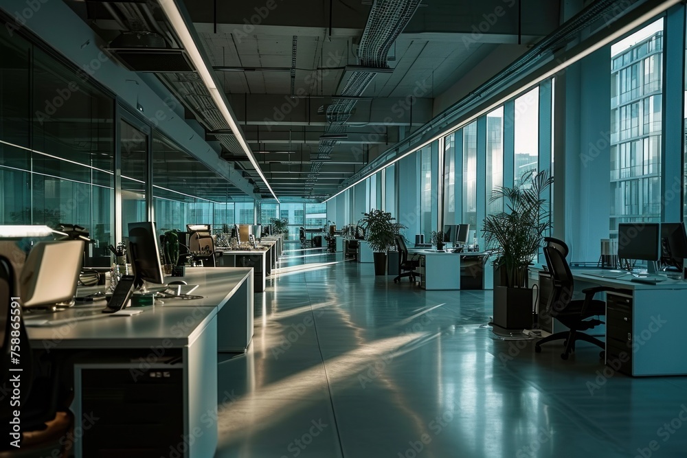 Empty modern office with no employees due to remote work trend ...