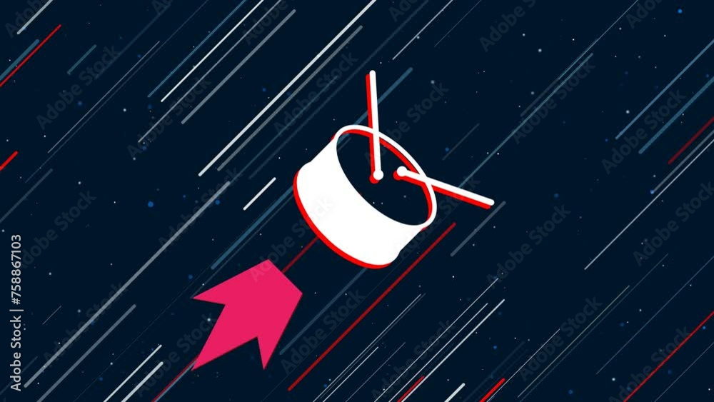 Drum symbol flies through the universe on a jet propulsion. The symbol ...