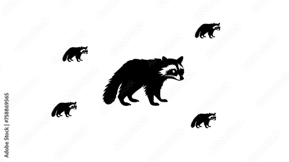 Zoom in and out animation the raccoon symbol. Large black symbol in the ...