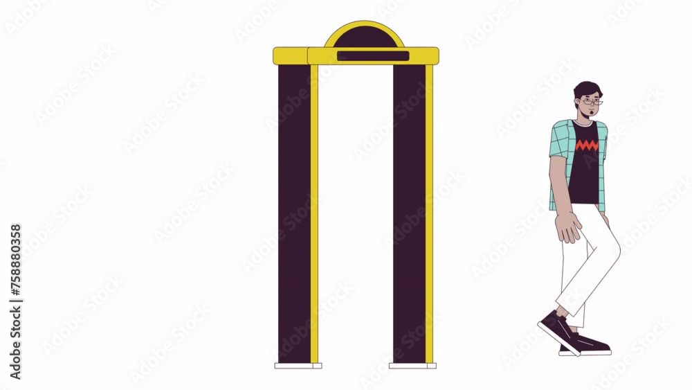 Vidéo Stock Security check airport line cartoon animation. Safety ...