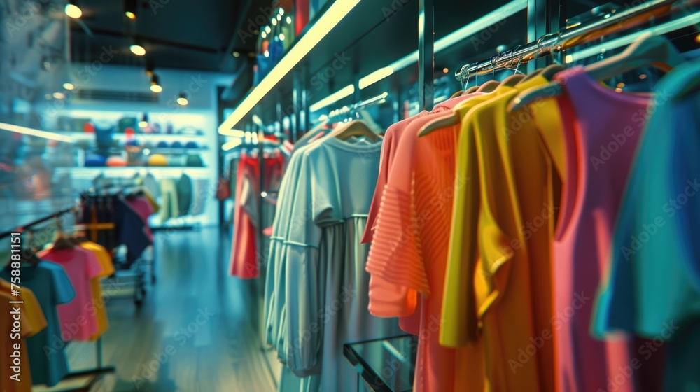 Row of clothes on display in a store, perfect for fashion concepts ...