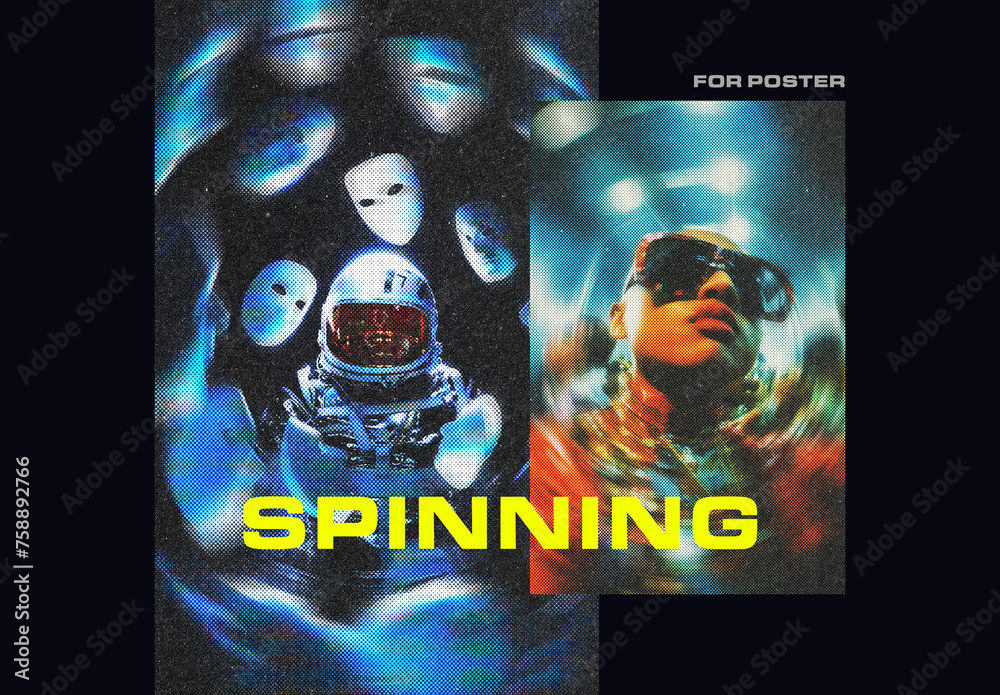 Halftone Spinning Blur Poster Photo Effect Mockup Stock Template ...