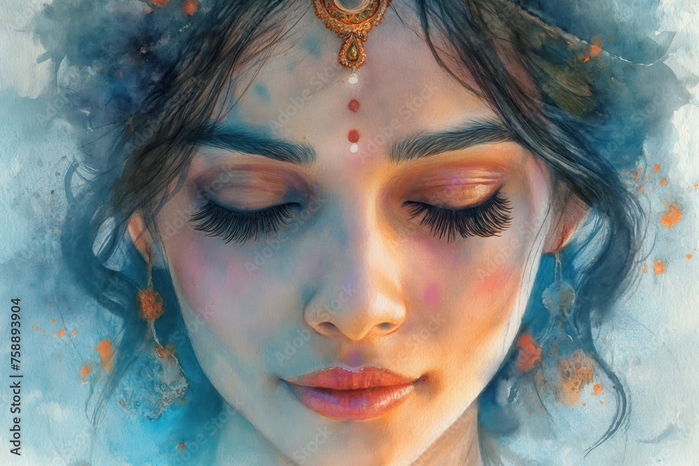 Hindu goddess Parvati with closed eyes. Also known as: Gauri, Kali ...