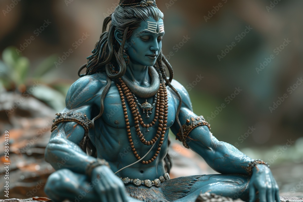 Sculpture of the Hindu god Shiva arriving in meditation with his eyes ...