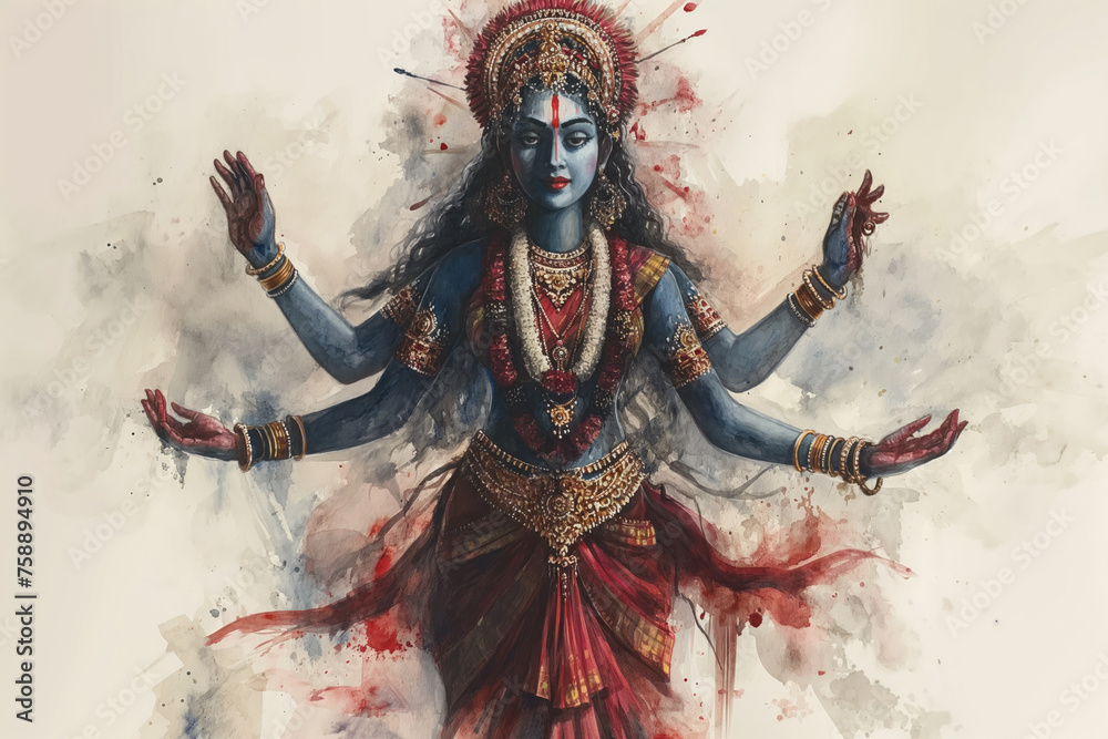 Hindu goddess Kali, the four-armed wrathful form of goddess Parvati ...