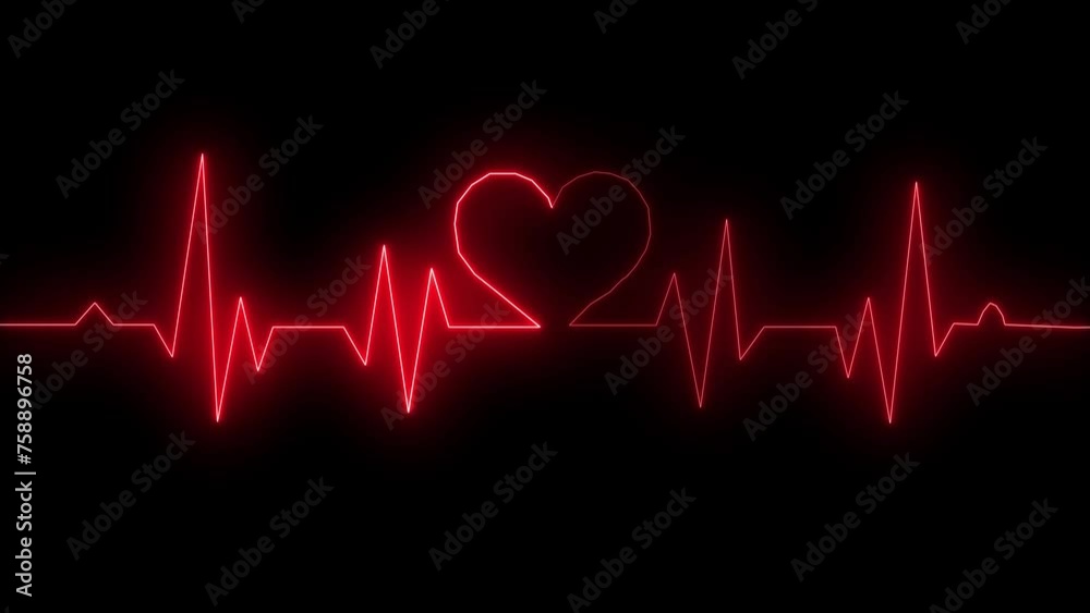 Neon line heartbeat.Seamlessly loop electrocardiogram medical screen ...