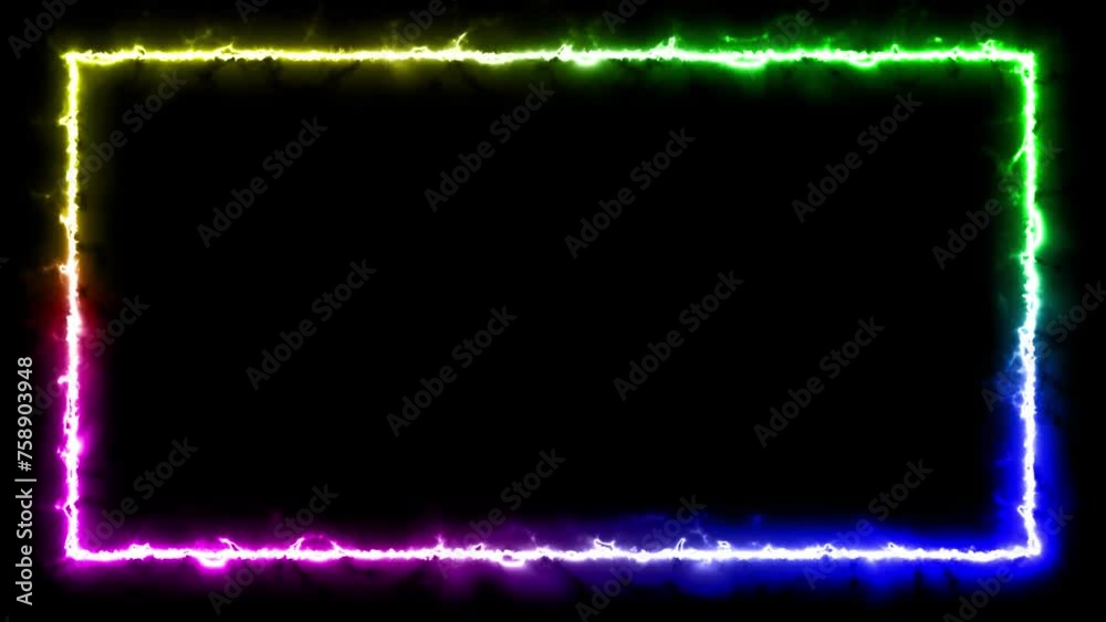Neon colorful rectangle border blazing animated on black background ...