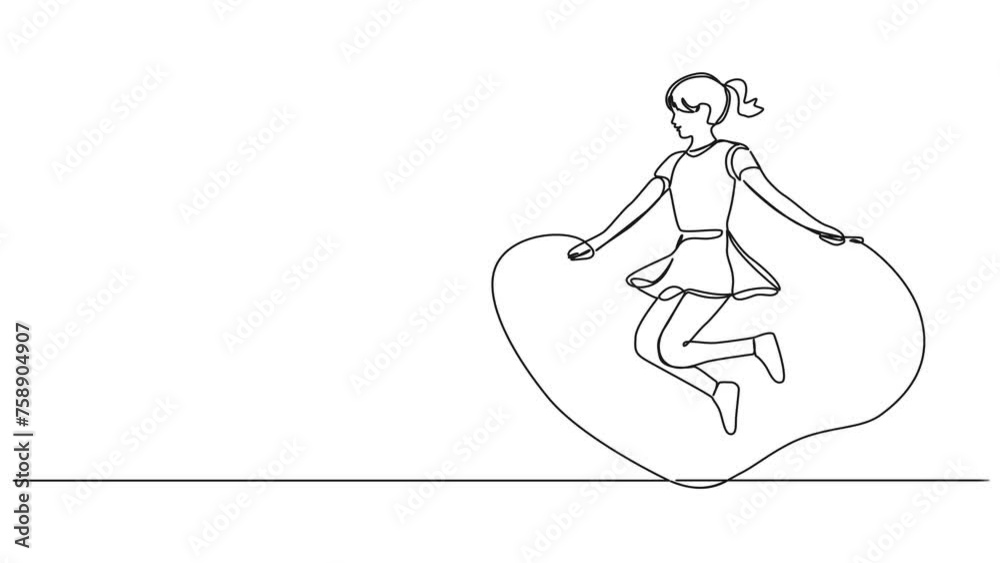 animated continuous single line drawing of girl jumping rope, line art ...