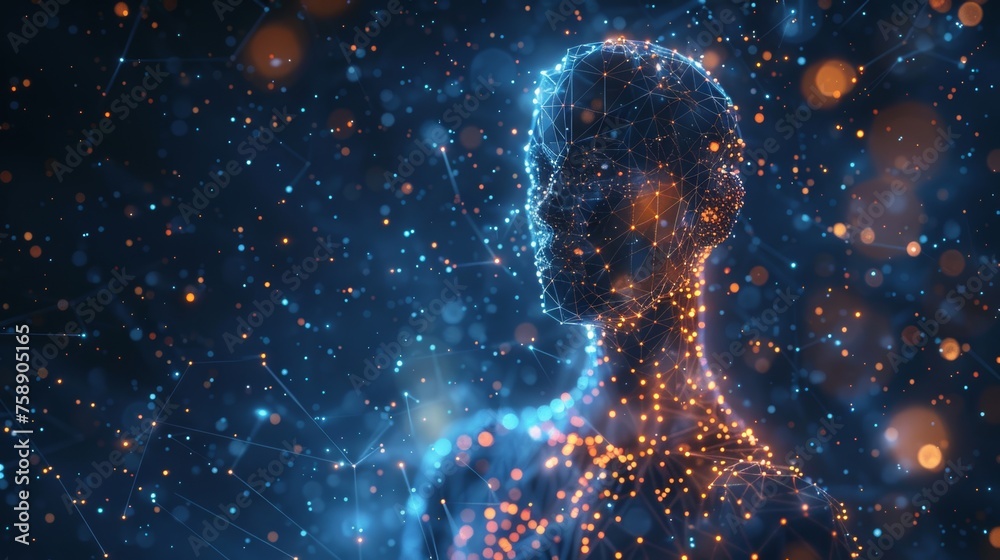 A low polygonal version of a human body with a starry sky. Features ...