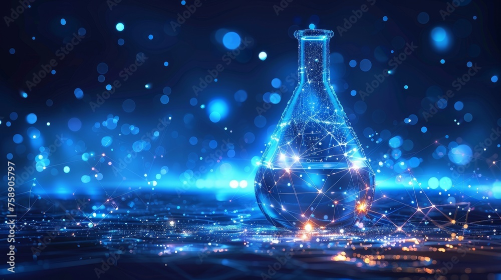 An abstract illustration of a chemistry laboratory tube on a blue ...