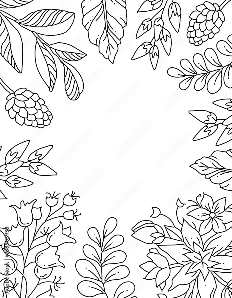 Ornate floral frame, border with space for text. Hand drawn coloring ...