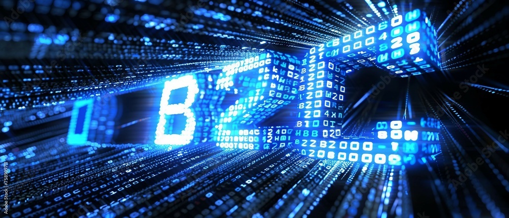 Digital blue matrix binary code forms the acronym B2C , symbolizing the concept Business to ...