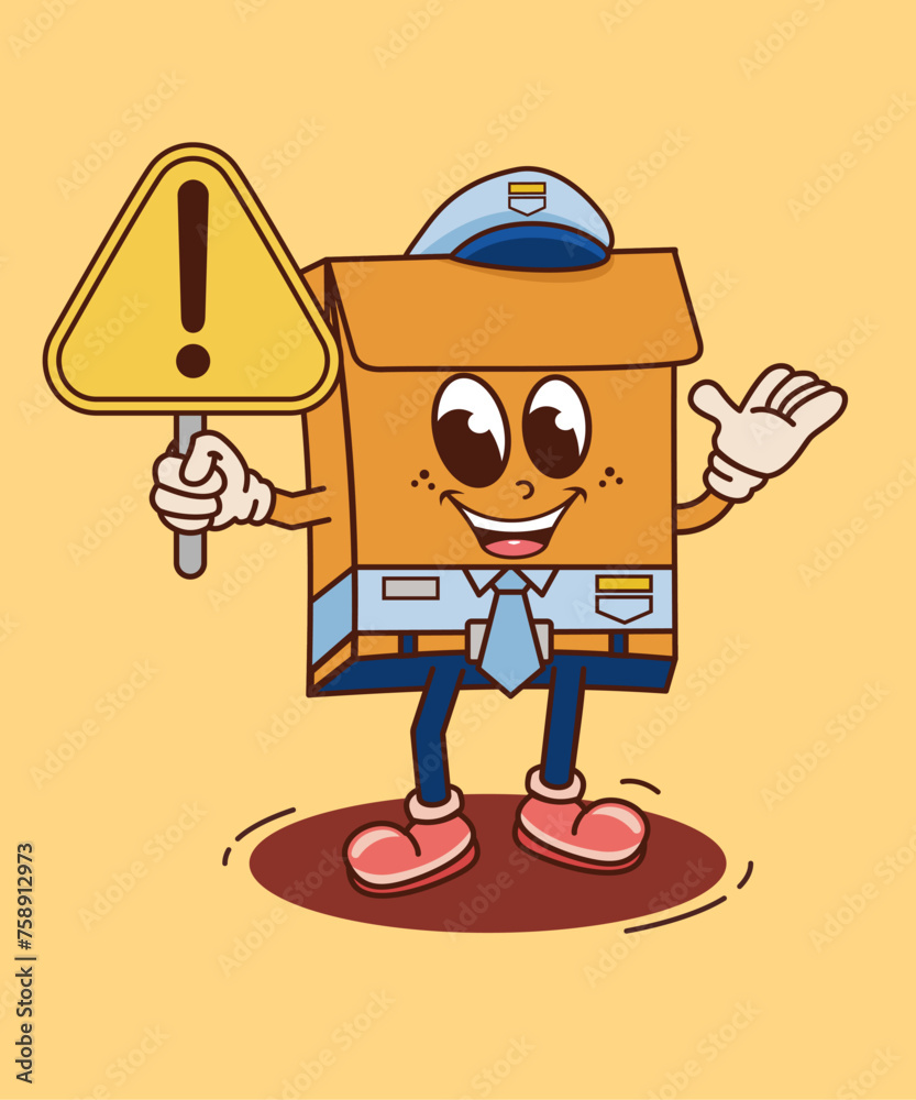 retro cartoon illustration of police cardboard box with traffic signs ...