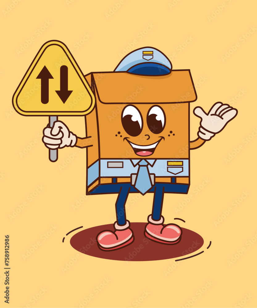 retro cartoon illustration of police cardboard box with traffic signs ...