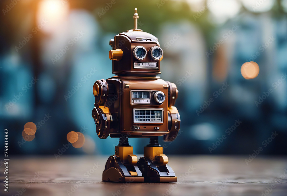 toy robot retro futuristic technology tin concept clockwork paint march ...