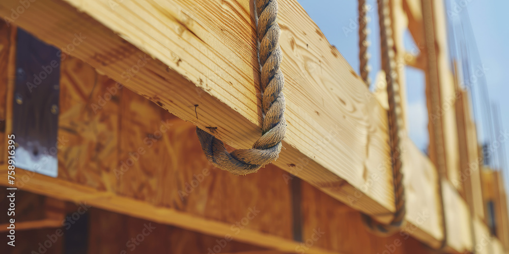 Suspended Slab Panel at Construction Site. Wooden slab bark panel ...