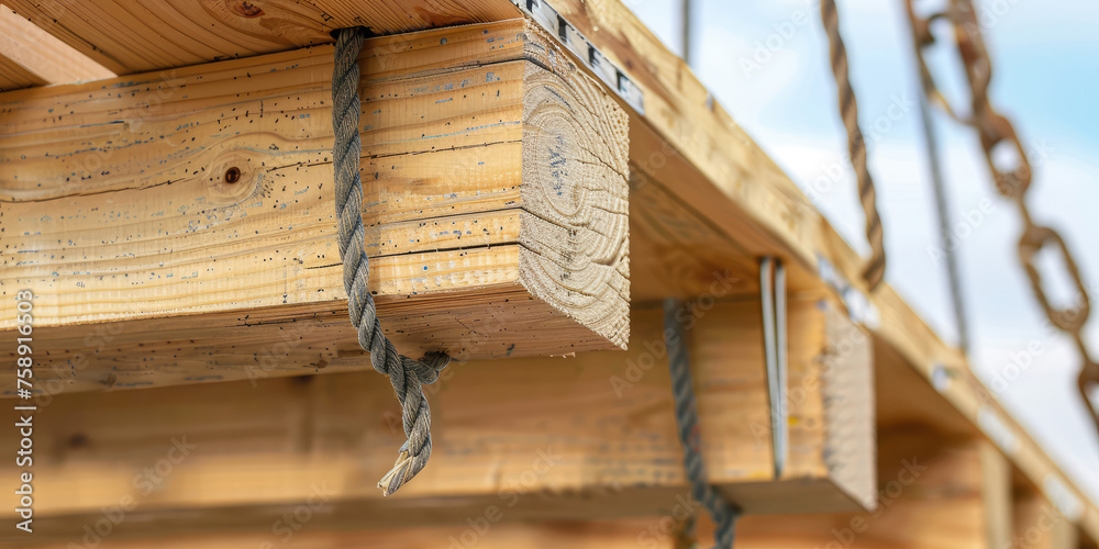 Suspended Slab Panel at Construction Site. Wooden slab bark panel ...