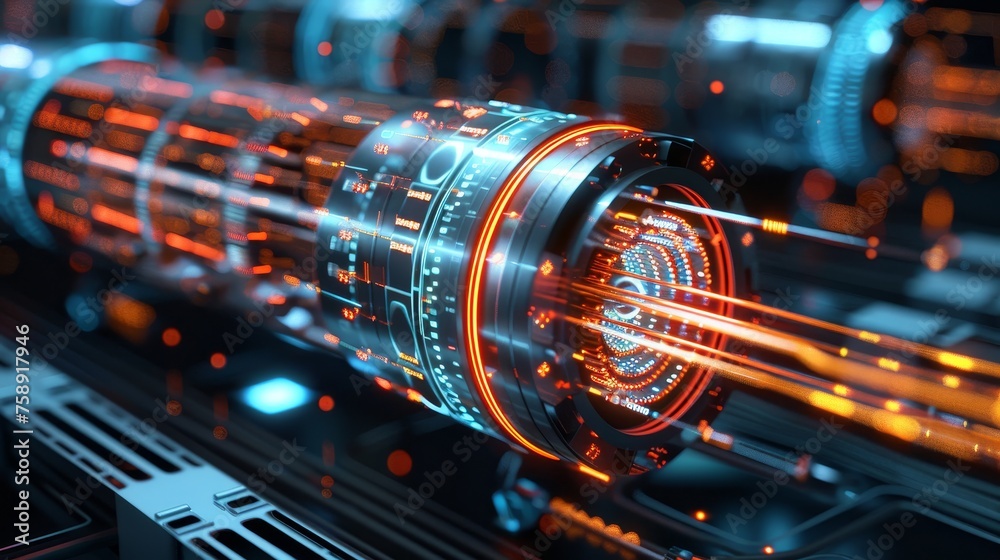 Complex illustration displays detailed structure of fiber optic cable ...