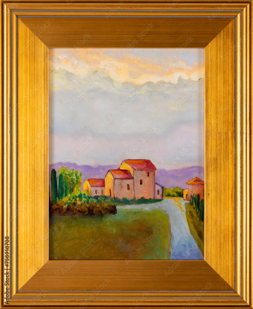 Contemporary impressionism oil painting in a plein aire gold frame ...