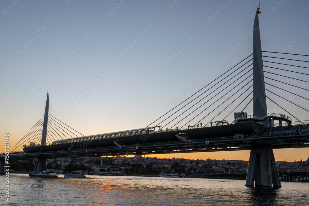 metro bridge located on the golden horn of istanbul golden horn with ...