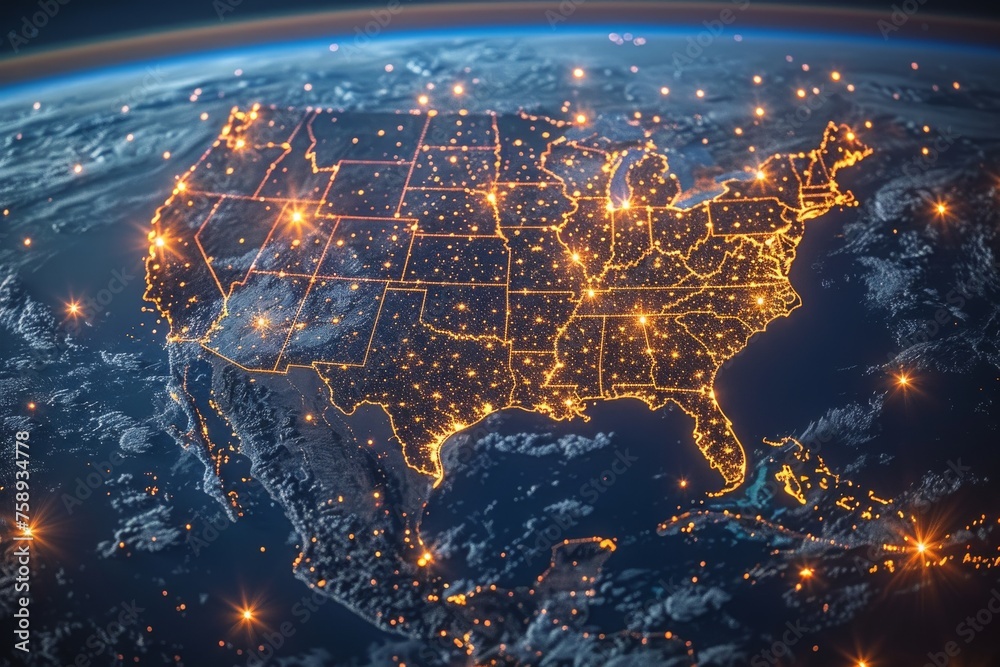 Map of Internet network for fast data exchange over America from space ...