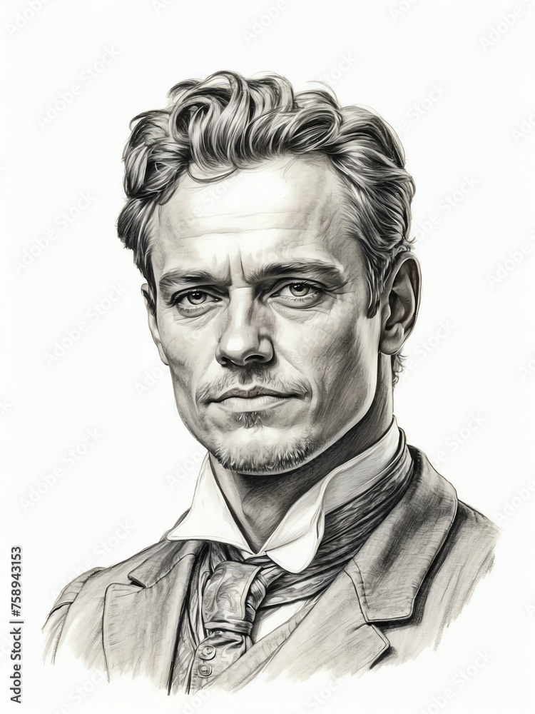 Hans christian oersted hand drawn sketch portrait on plain white ...