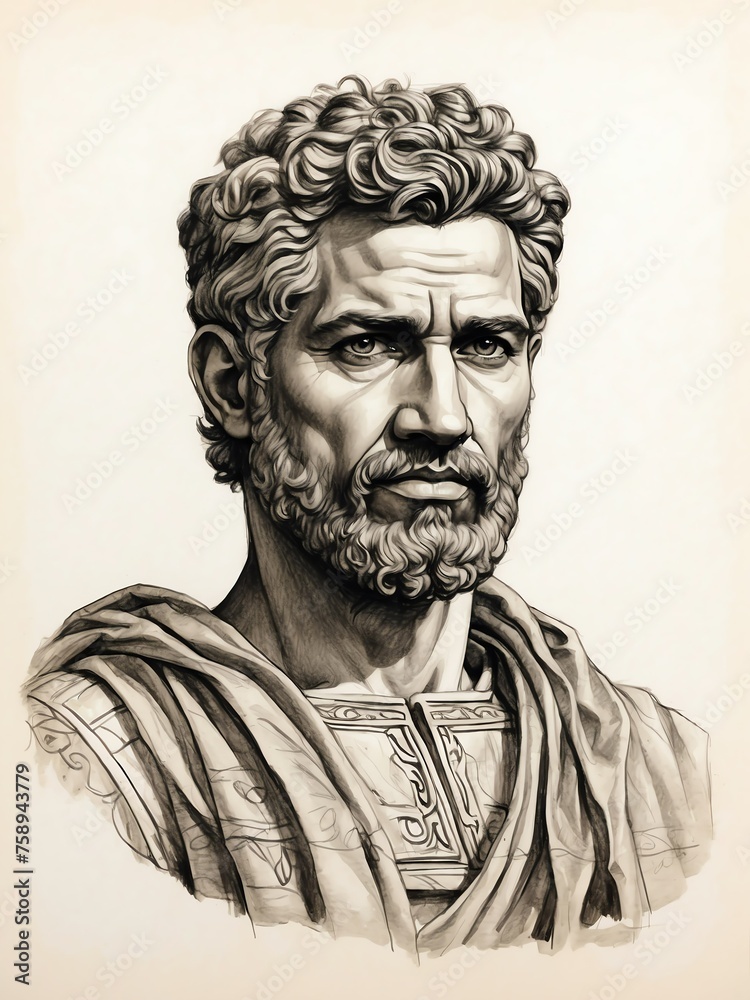 Thales of miletus hand drawn sketch portrait on plain white background ...