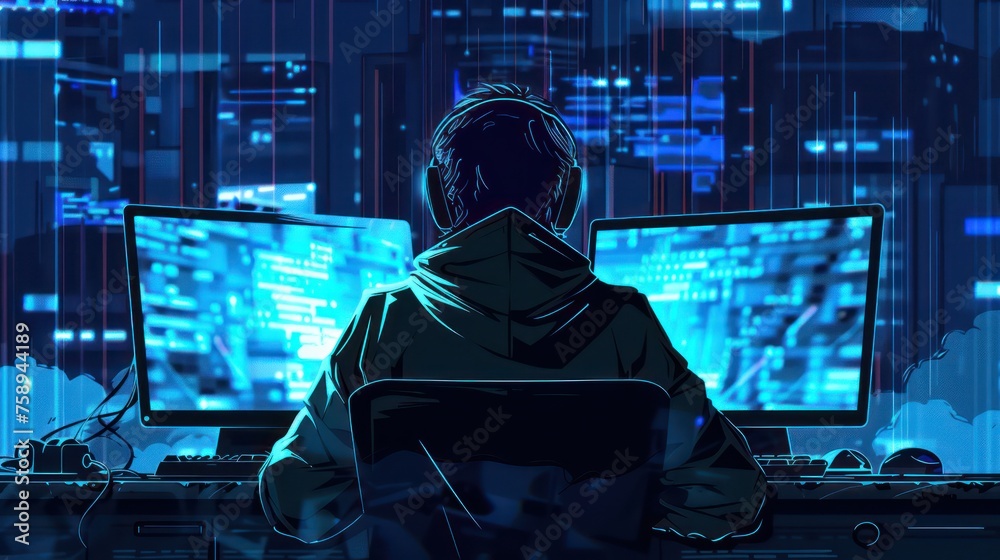 Hacker with Matrix Code Background: Cybersecurity and Digital Crime ...