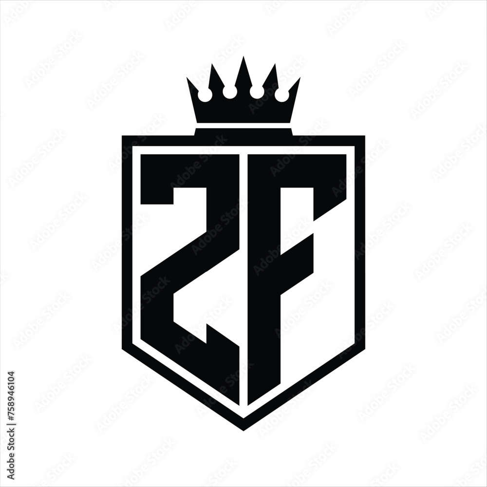 ZF Logo monogram bold shield geometric shape with crown outline black ...