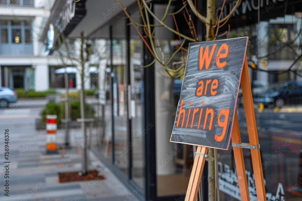 "we are hiring" sign ,in front of business building Stock Photo | Adobe ...