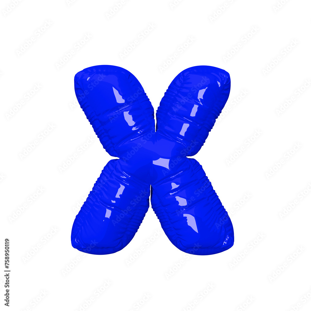 Cobalt Blue color foil balloon letter x on transparent background ...