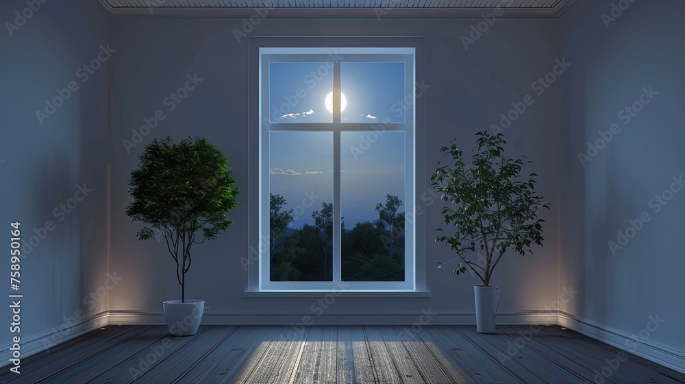 Empty room with a large window and an internal window sill overlooking ...