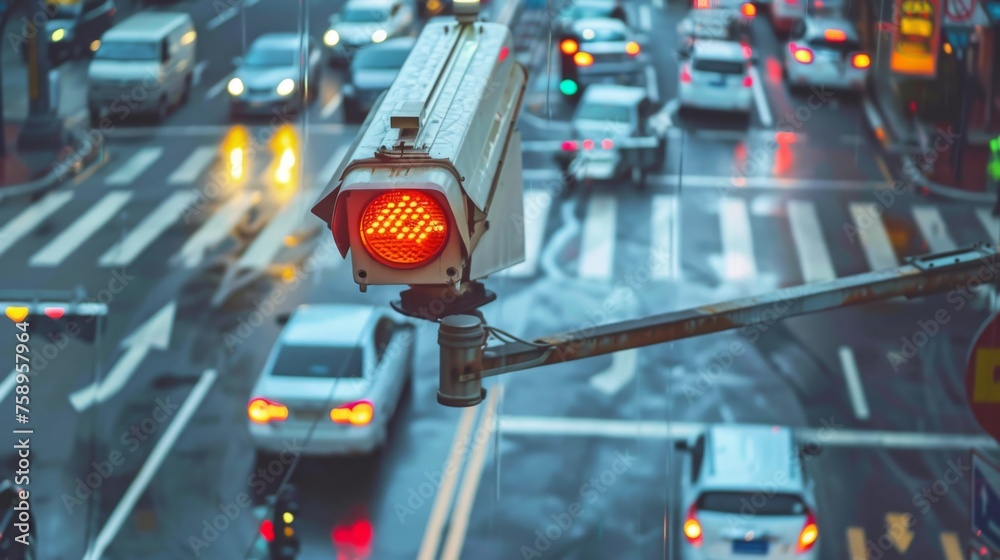 CCTV camera focuses on a car making an illegal U-turn Stock Photo ...