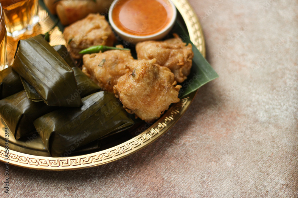 Lontong and Gorengan. Indonesia traditional snack very popular during ...