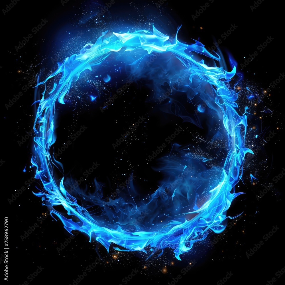 Mystical Blue Portal Glowing in a Dark Enchanted Forest at Night ...