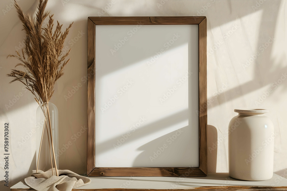 Simple wooden photo frame mockup for portraits and art, Ai Generated ...