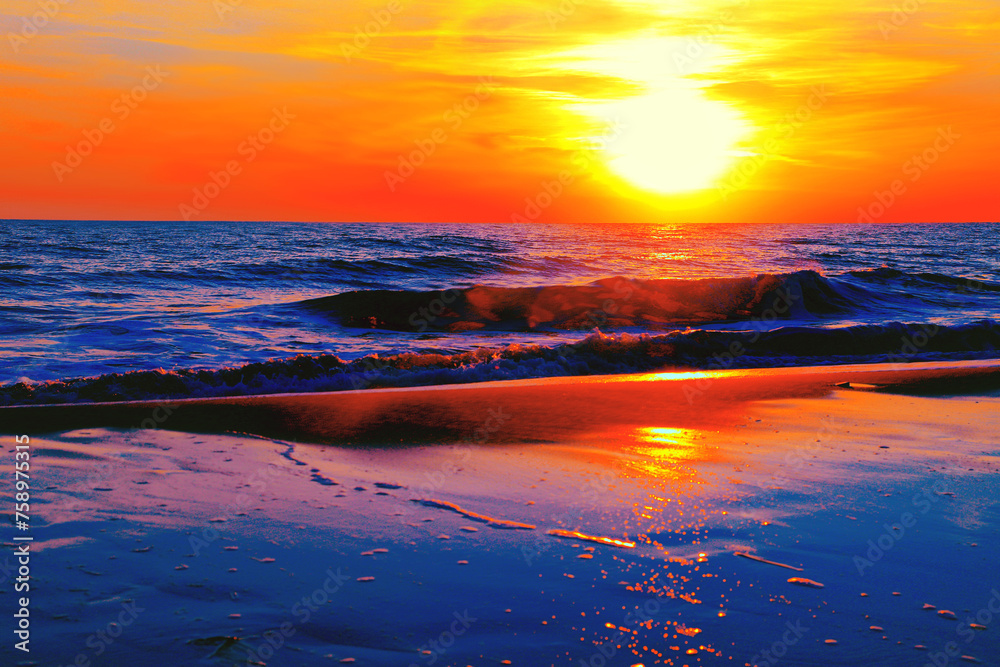 summer sunset view on the sea, spectacular nature scenery in the Greece ...