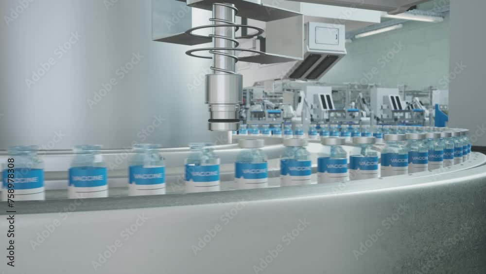Vaccine Mass Production In Laboratory, 3D Rendering Vaccine Bottle ...
