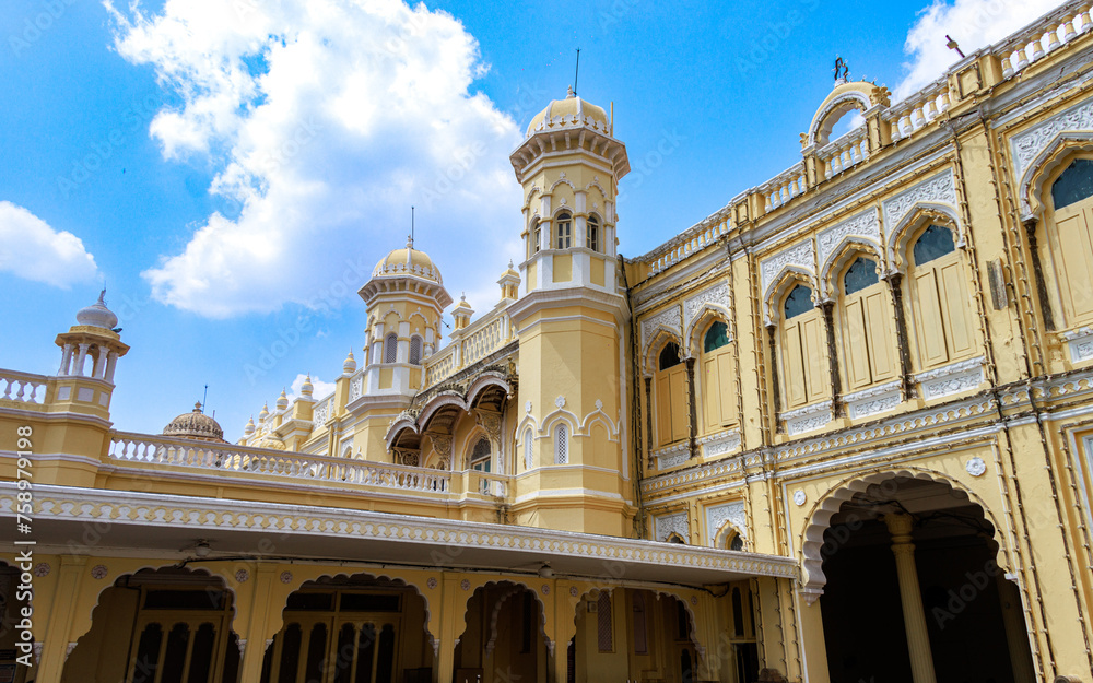 Beautiful view of royal Mysore Palace, also known as Amba Vilas Palace ...